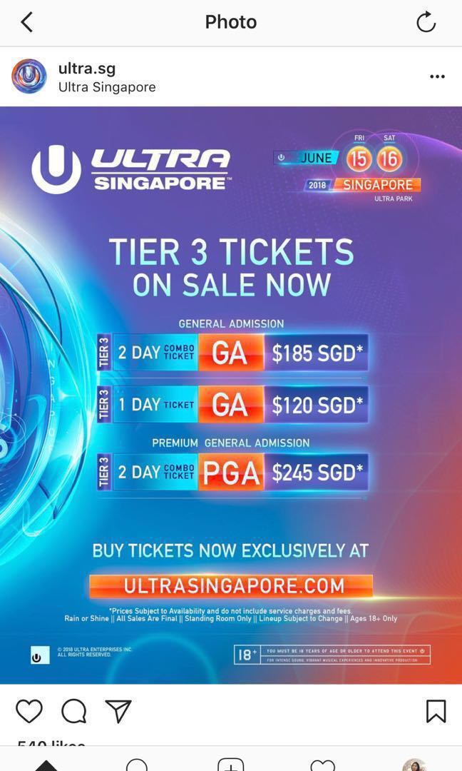Ultra Music Festival UMF Singapore Premium GA Ticket 15-16 June 2018 ...