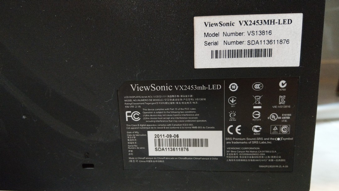 ViewSonic VX2453mh-LED, Computers & Tech, Parts & Accessories, Monitor ...