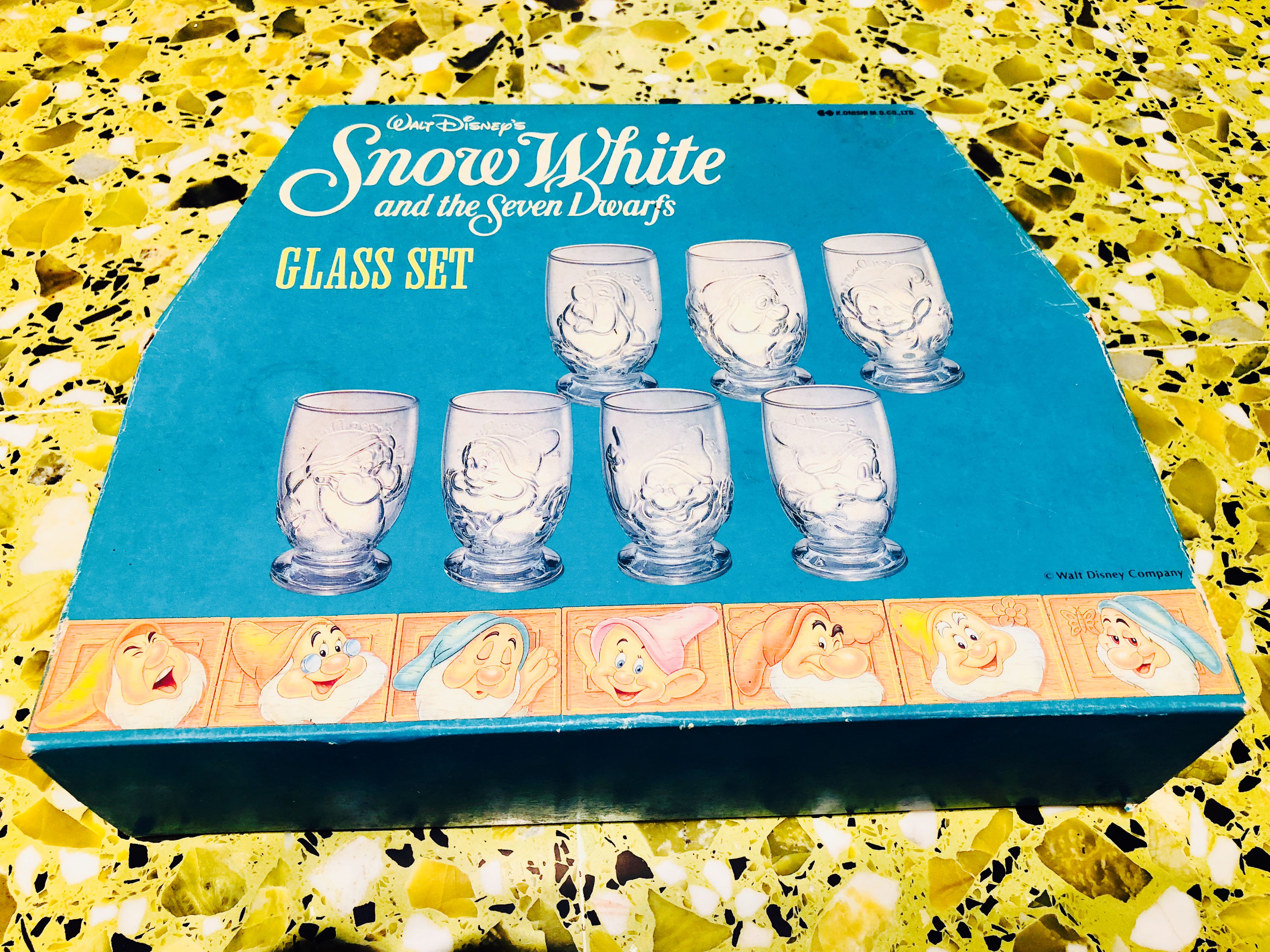 Walt Disney Snow White 7 Dwarfs Glass Set, Furniture & Home Living ...