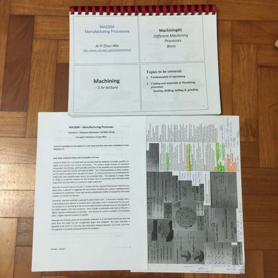 MA2004 Manufacturing Processes lecture notes, tutorials 4-6 and cheat ...