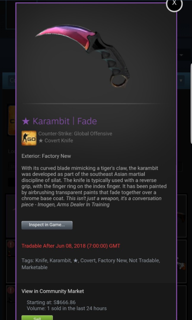 CSGO KARAMBIT FADE FN 0.0139xxfv (clean corner), Video Gaming, Video Game Consoles, Others on ...