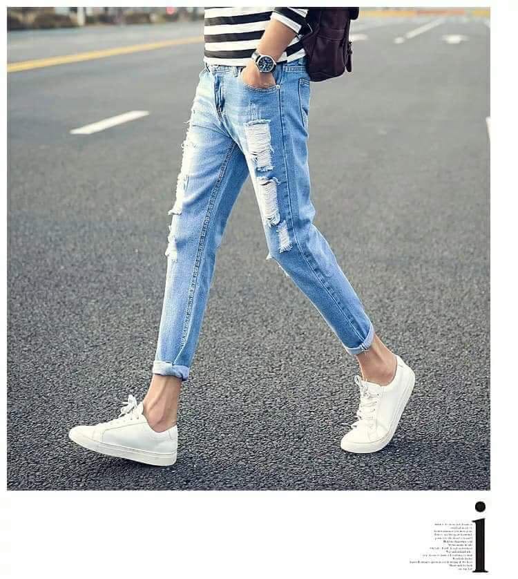 MEN’S TATTERED PANTS, Men's Fashion, Bottoms, Trousers on Carousell