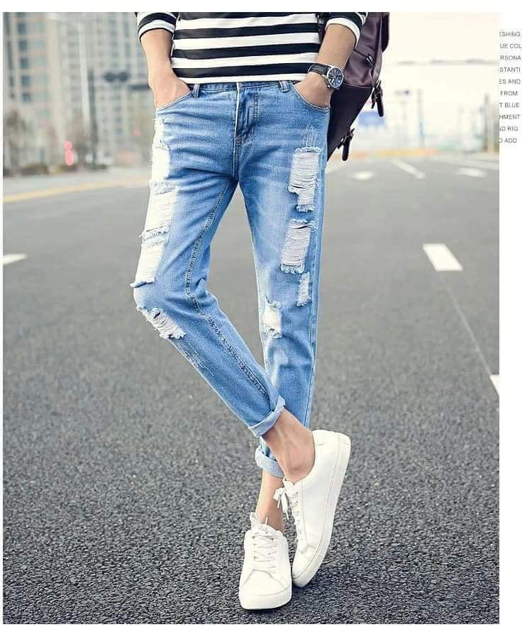 MEN’S TATTERED PANTS, Men's Fashion, Bottoms, Trousers on Carousell