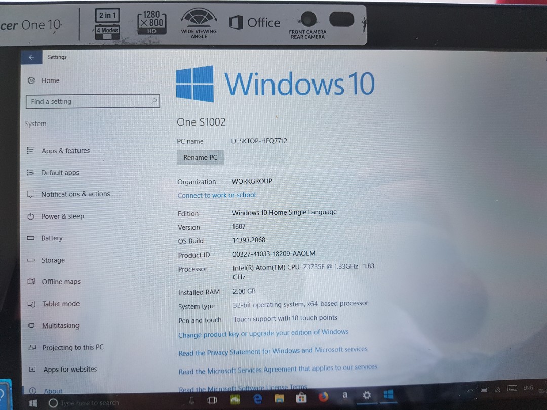 Acer One 10 Windows Touch Screen Laptop/Tablet, Computers & Tech ...