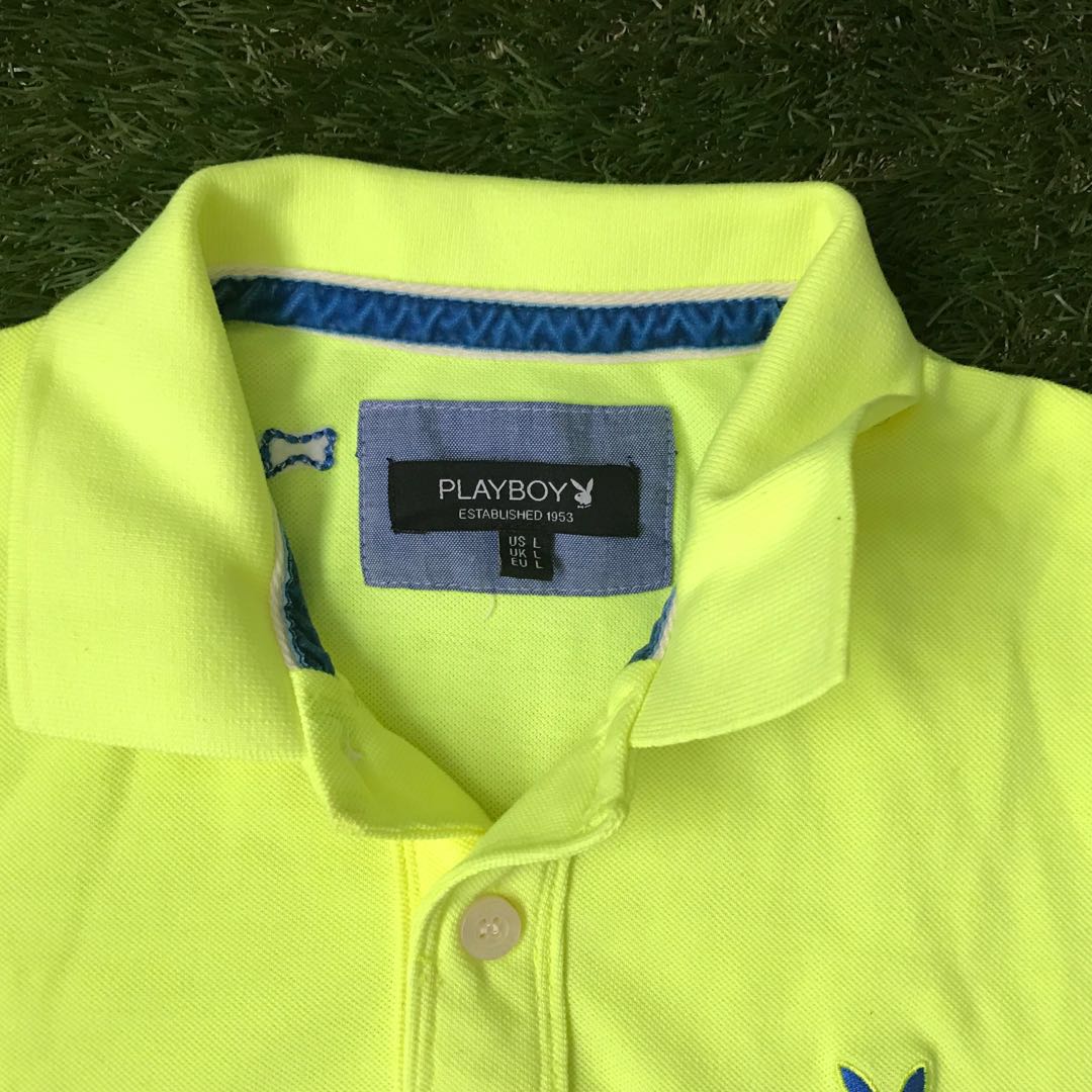 Playboy Neon Yellow Polo Shirt, Men's Fashion, Tops & Sets, Tshirts & Polo Shirts on Carousell