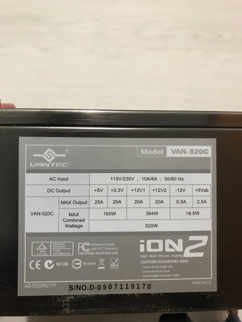 520W Vantec Power Supply PSU, Computers & Tech, Parts & Accessories, Cables & Adaptors on Carousell