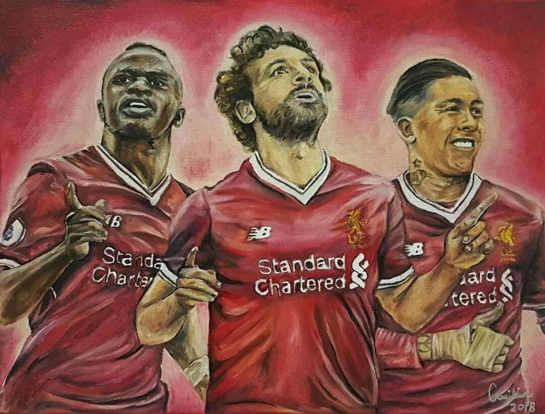 Liverpool Salah, Mane & Firmino (Oil & Acrylic painting on 30cm × 40cm ...