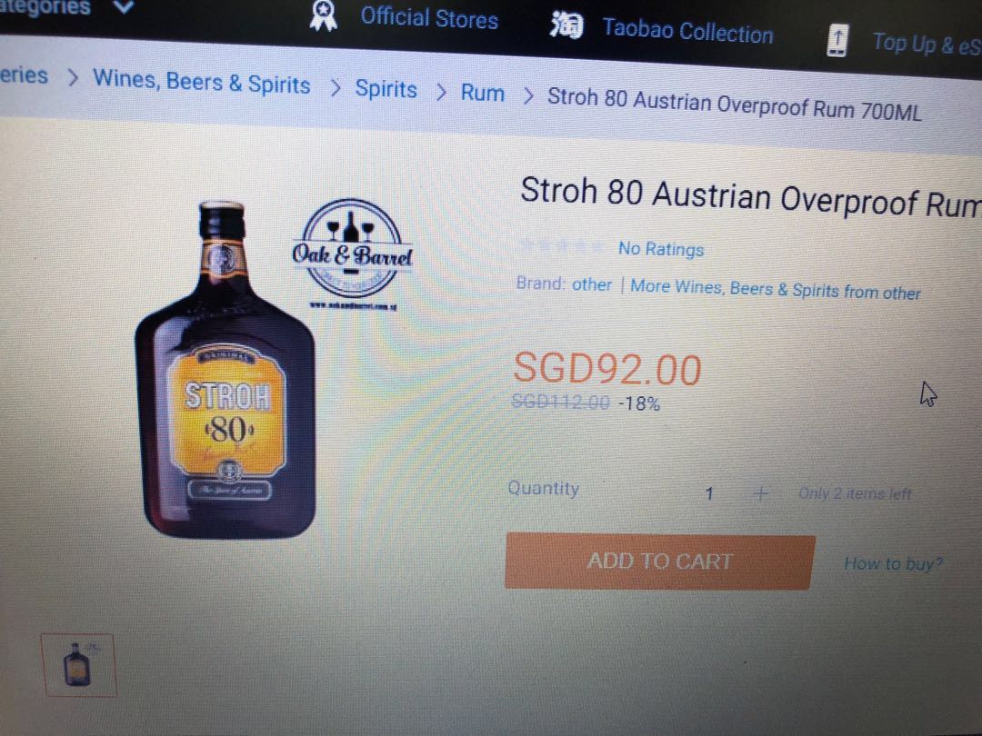 Stroh 80% Austrian RuM, Food & Drinks, Alcoholic Beverages on Carousell