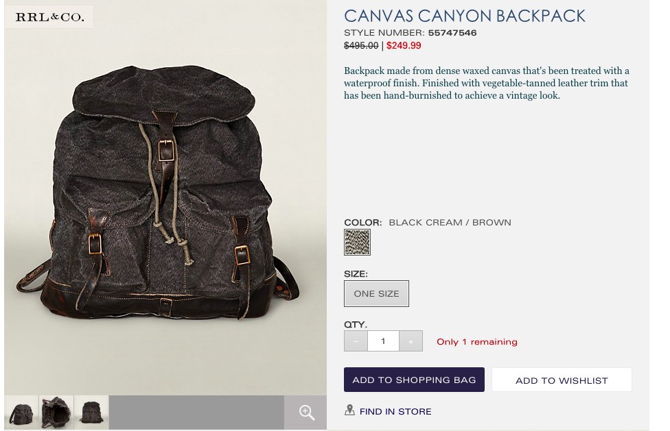 RRL / Double RL Canvas Canyon Backpack, 名牌, 手袋及銀包 - Carousell