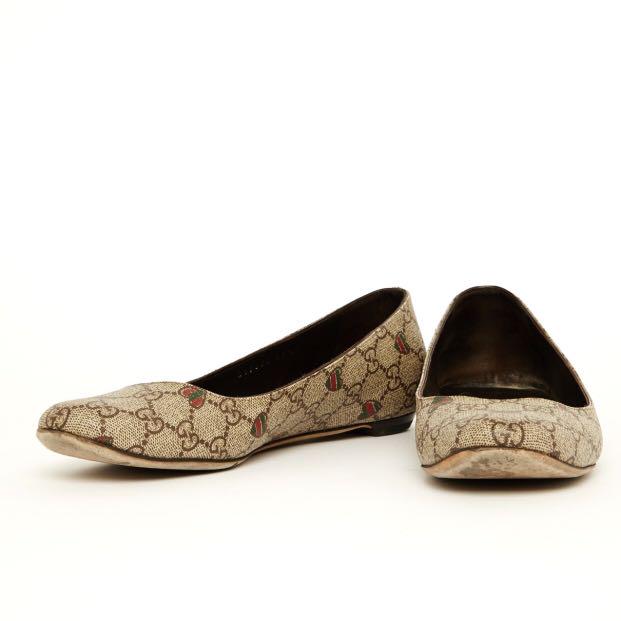 Gucci Ballerina Monogram Flats with Heart Print, Women's Fashion ...