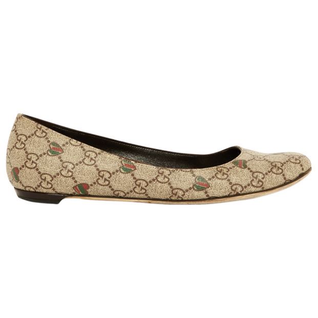 Gucci Ballerina Monogram Flats with Heart Print, Women's Fashion ...