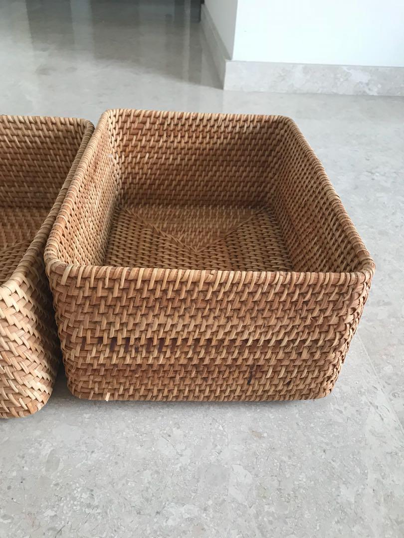 Muji -STACKABLE RATTAN BASKET / RECTANGULAR, Furniture & Home Living ...