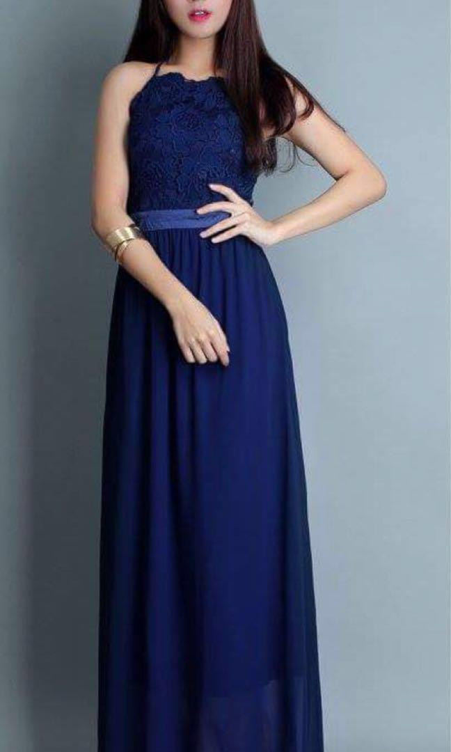 Navy Blue Maxi Dress, Women's Fashion, Muslimah Fashion, Dresses on ...
