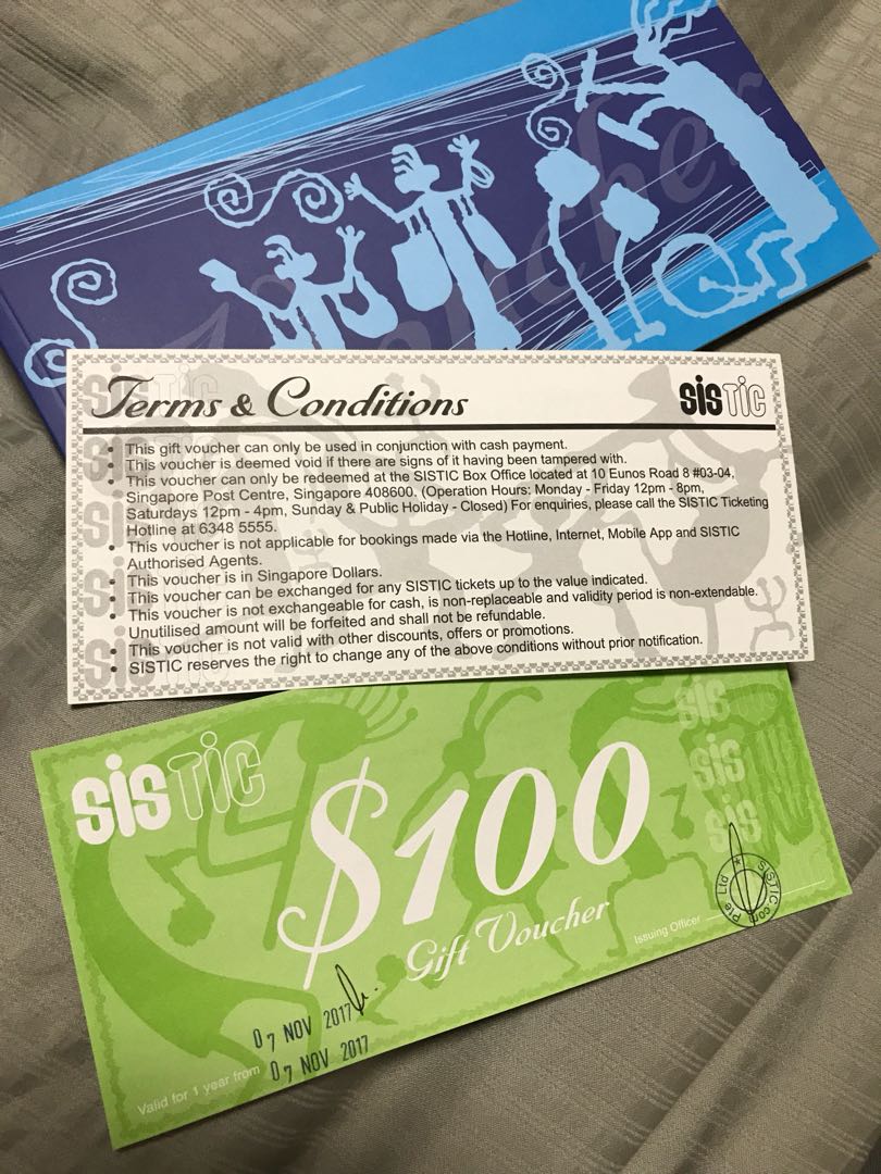 SISTIC vouchers 2x$100 (expires 07Nov18), Tickets & Vouchers, Vouchers ...