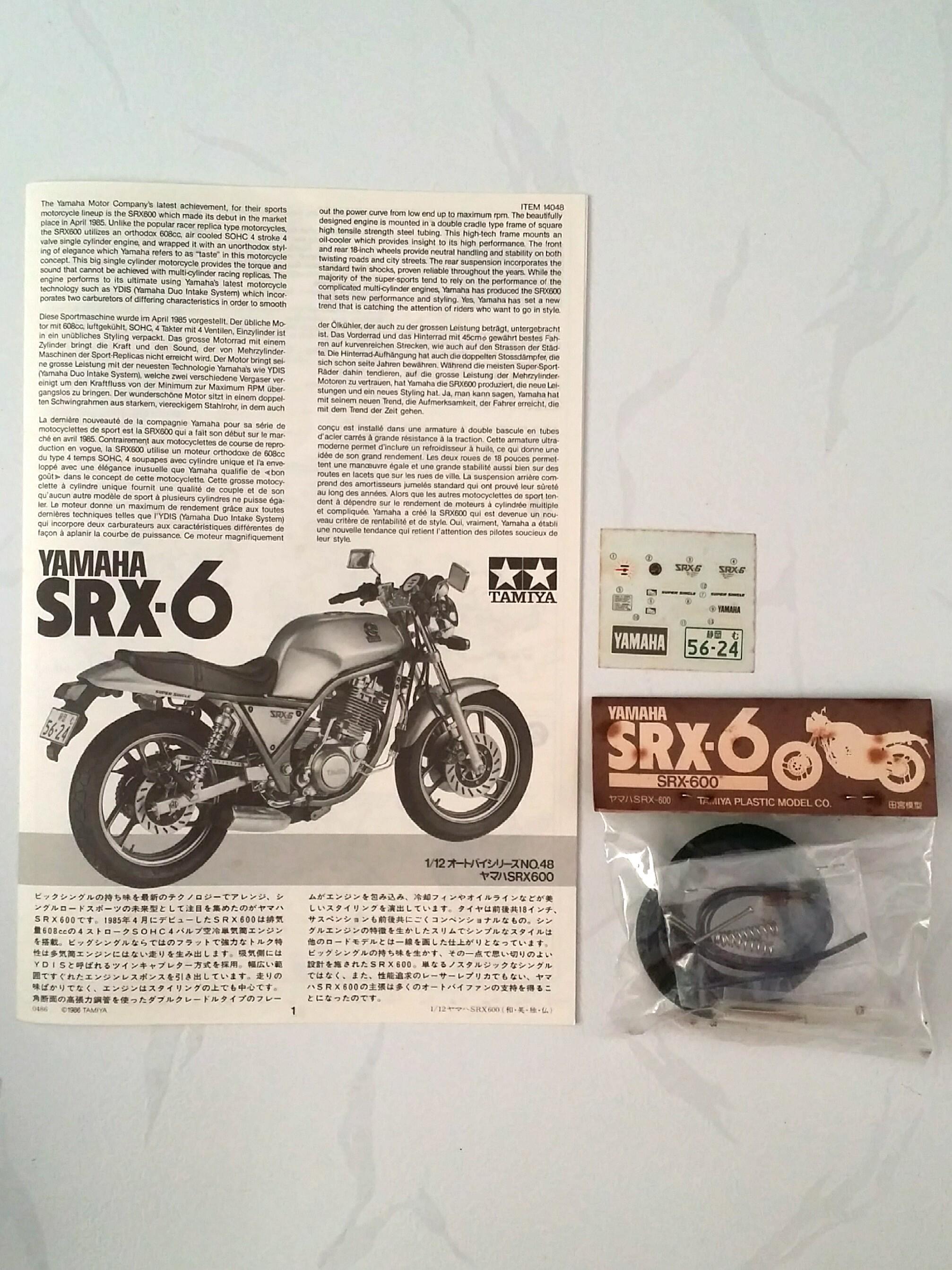 1/12 Tamiya Yamaha SRX-6 *Vintage set* (Plastic Scale Motorcycle Bike Model), Hobbies & Toys ...