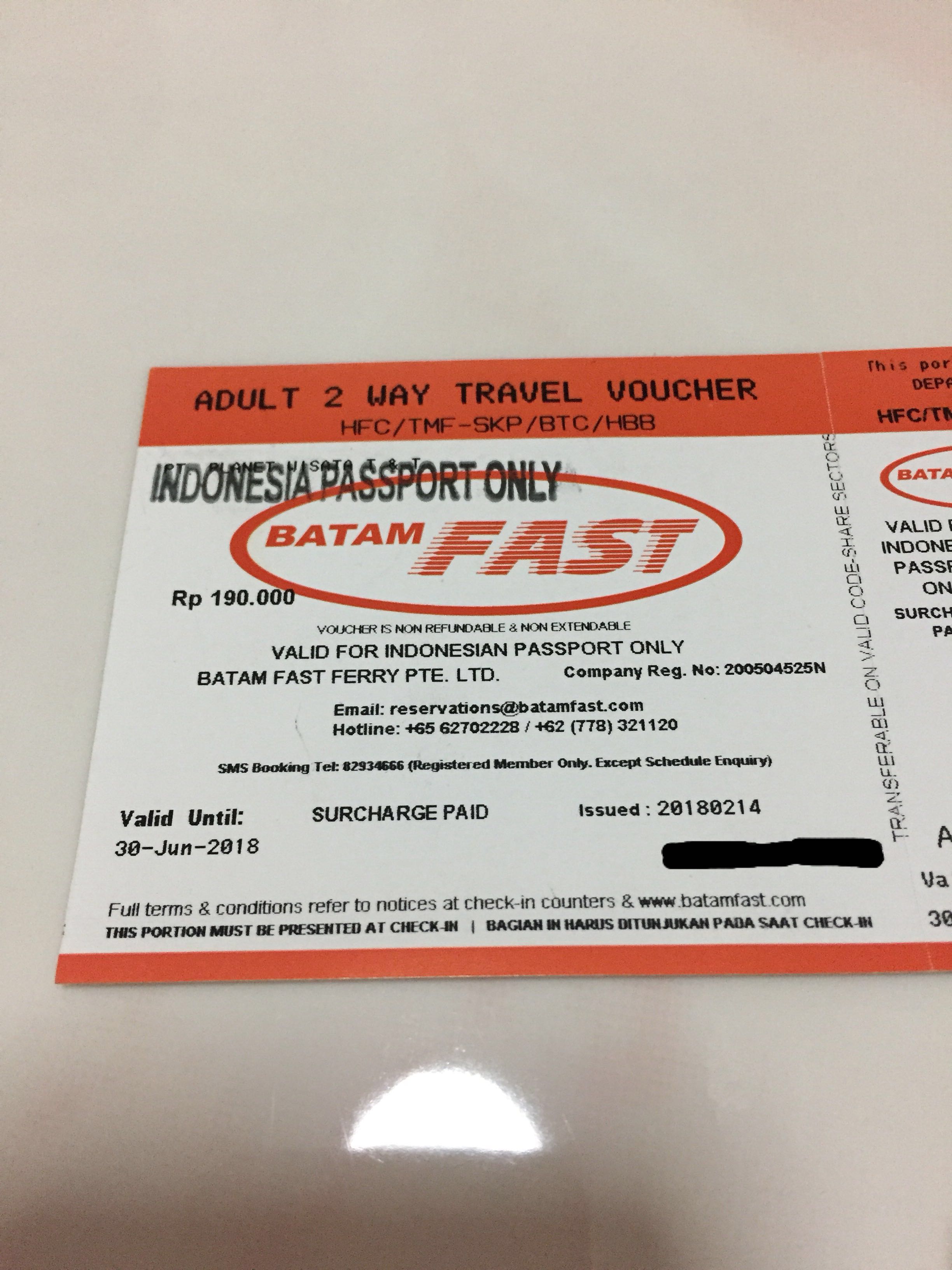 Batam Fast One way ticket to sekupang/batam center/harborbay from ...