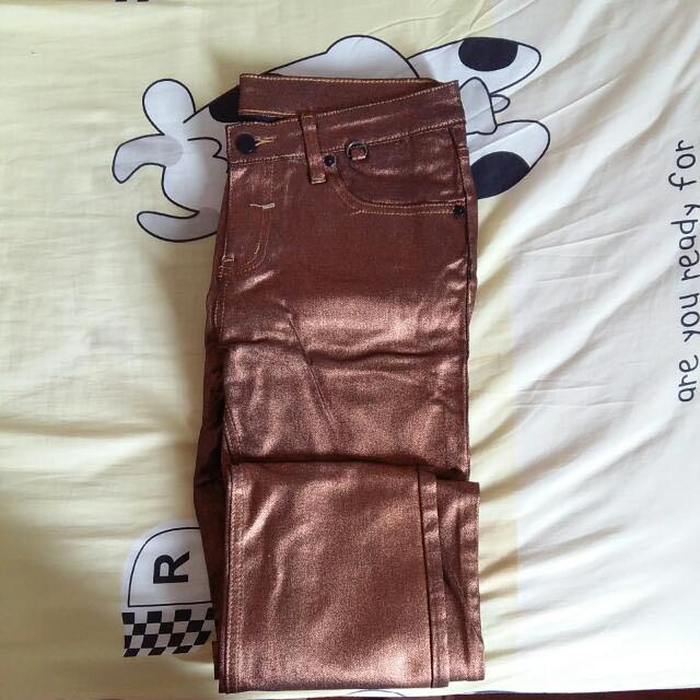 metallic gold pants, Women's Fashion, Bottoms, Other Bottoms on Carousell