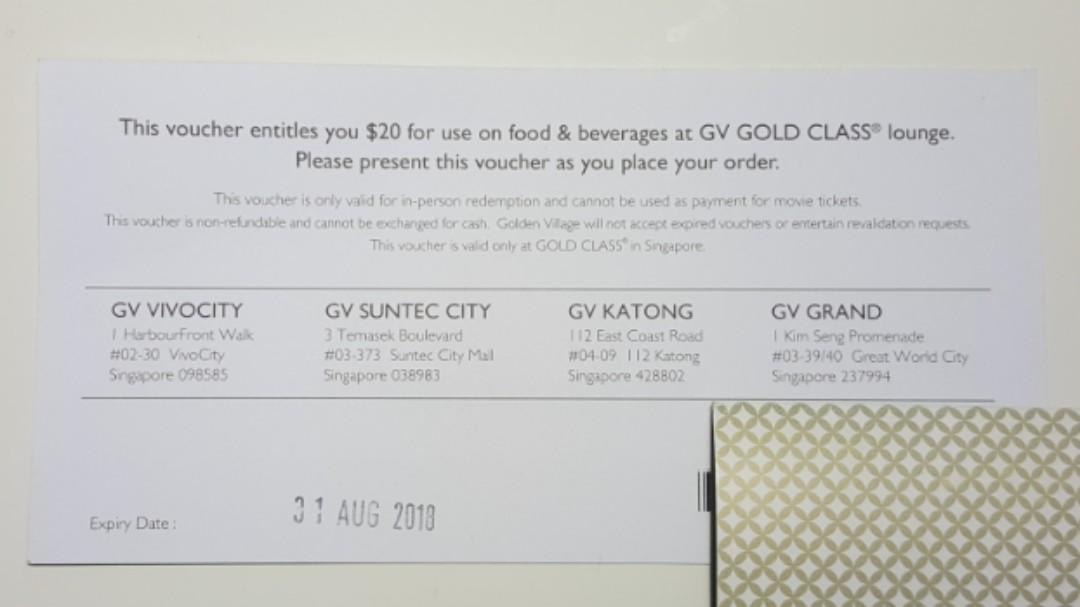 Golden Village Gold Class All Days Gift Voucher, Tickets & Vouchers ...