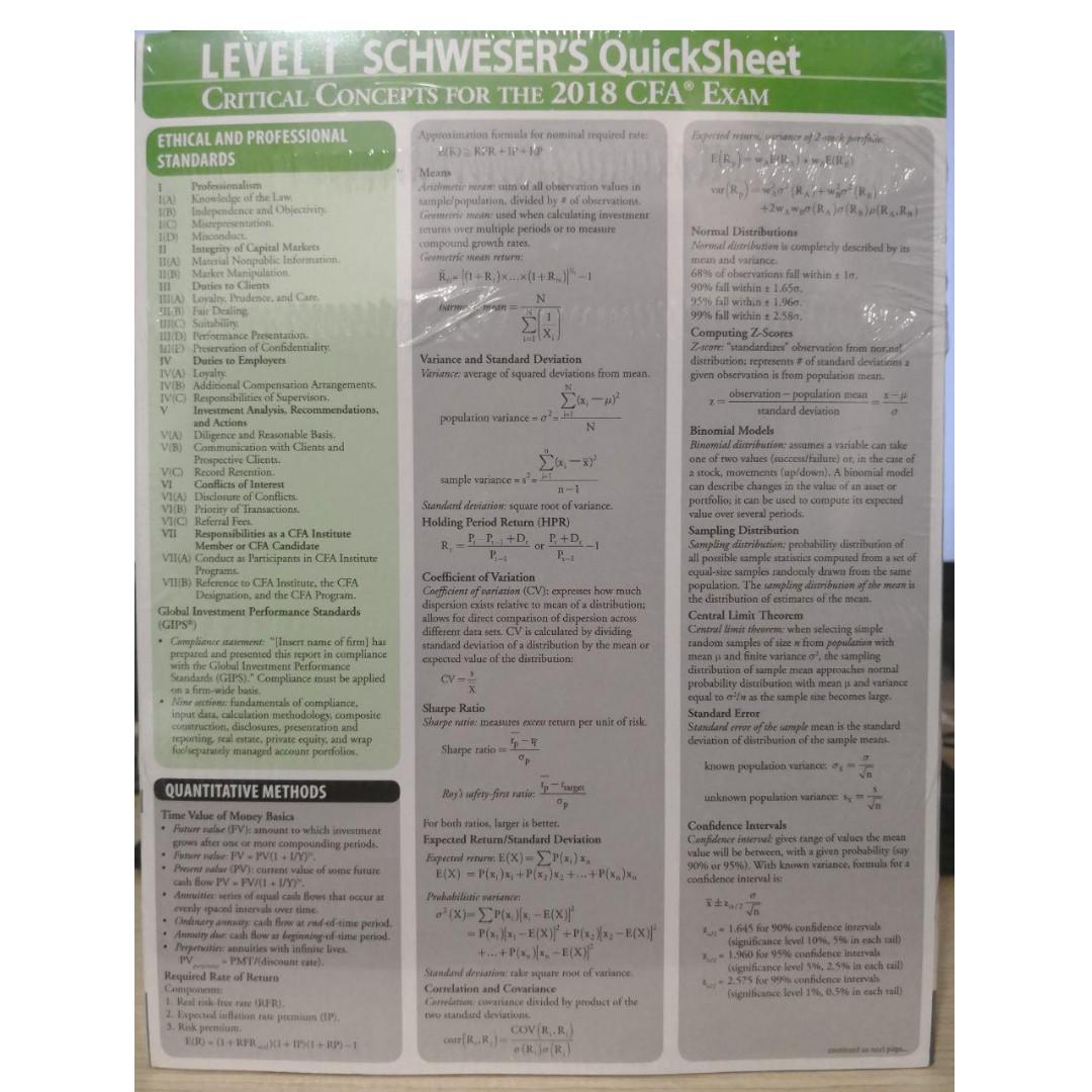 Kaplan Schweser CFA Level 1 2018 Books + Quick Sheet, Hobbies & Toys ...
