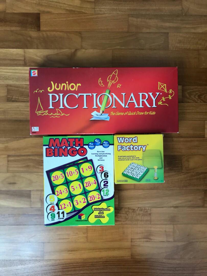 Board Game Package - Pictionary Jr., Word Factory, Math Bingo, Hobbies & Toys, Toys & Games on ...