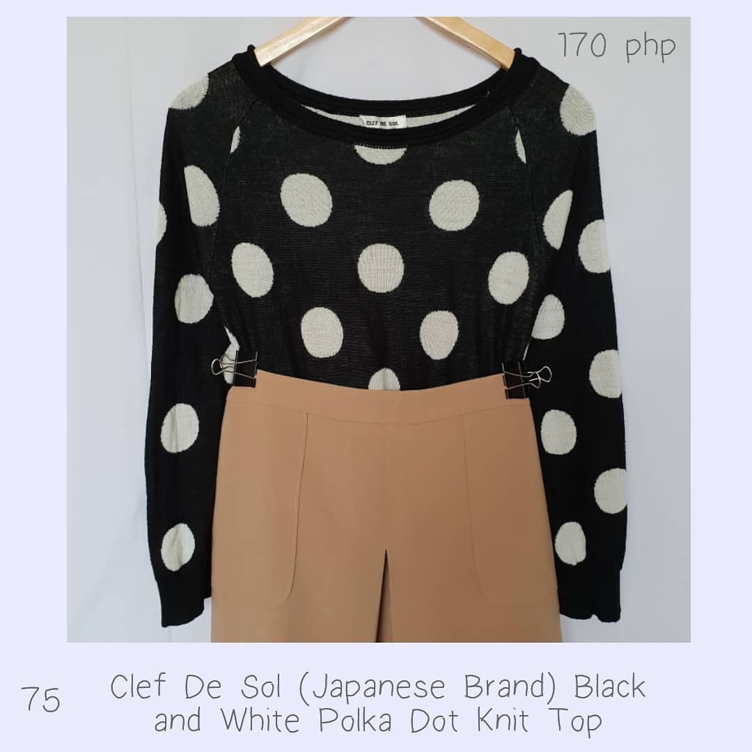 Clef De Sol (Japanese Brand) Black and White Polka Dot Knit Top, Women's Fashion, Tops, Others ...