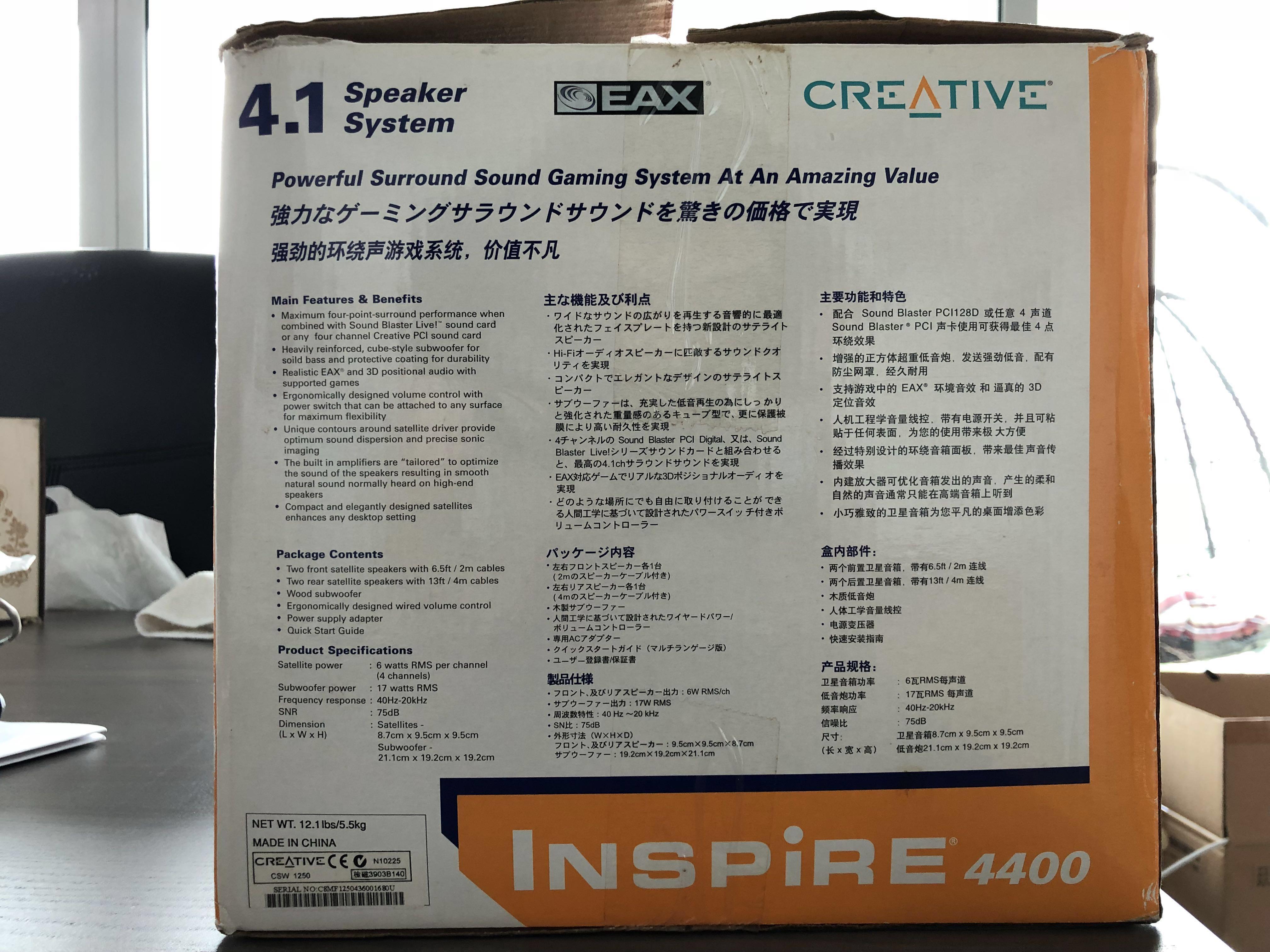 Creative Inspire 4400 Speakers 4.1 Surround Sound with Subwoofer, Audio ...