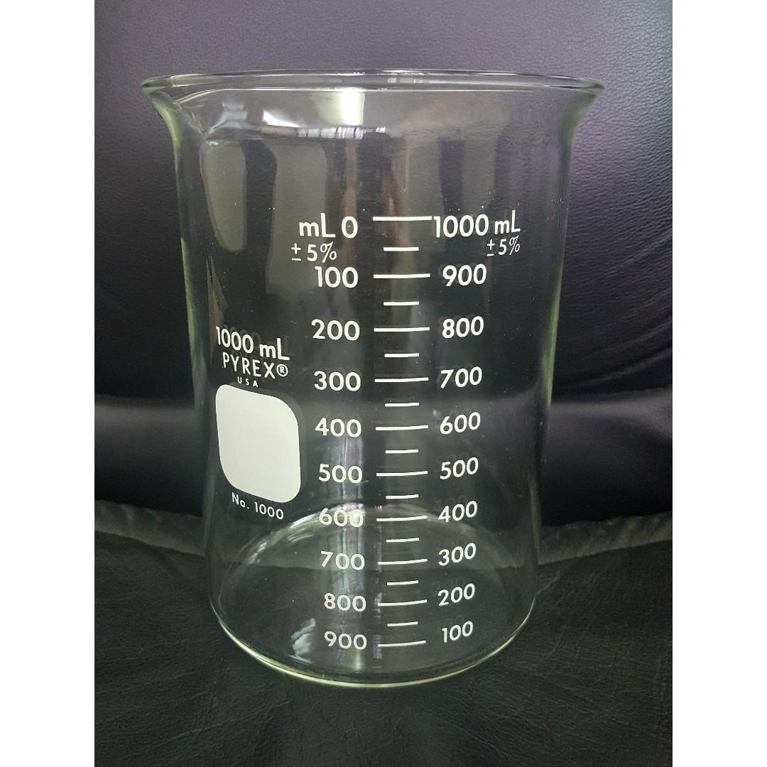 Pyrex Corning 1000毫升玻璃燒杯/量杯/測量杯 ， 1000mL Glass Beaker / Measuring Cup ...