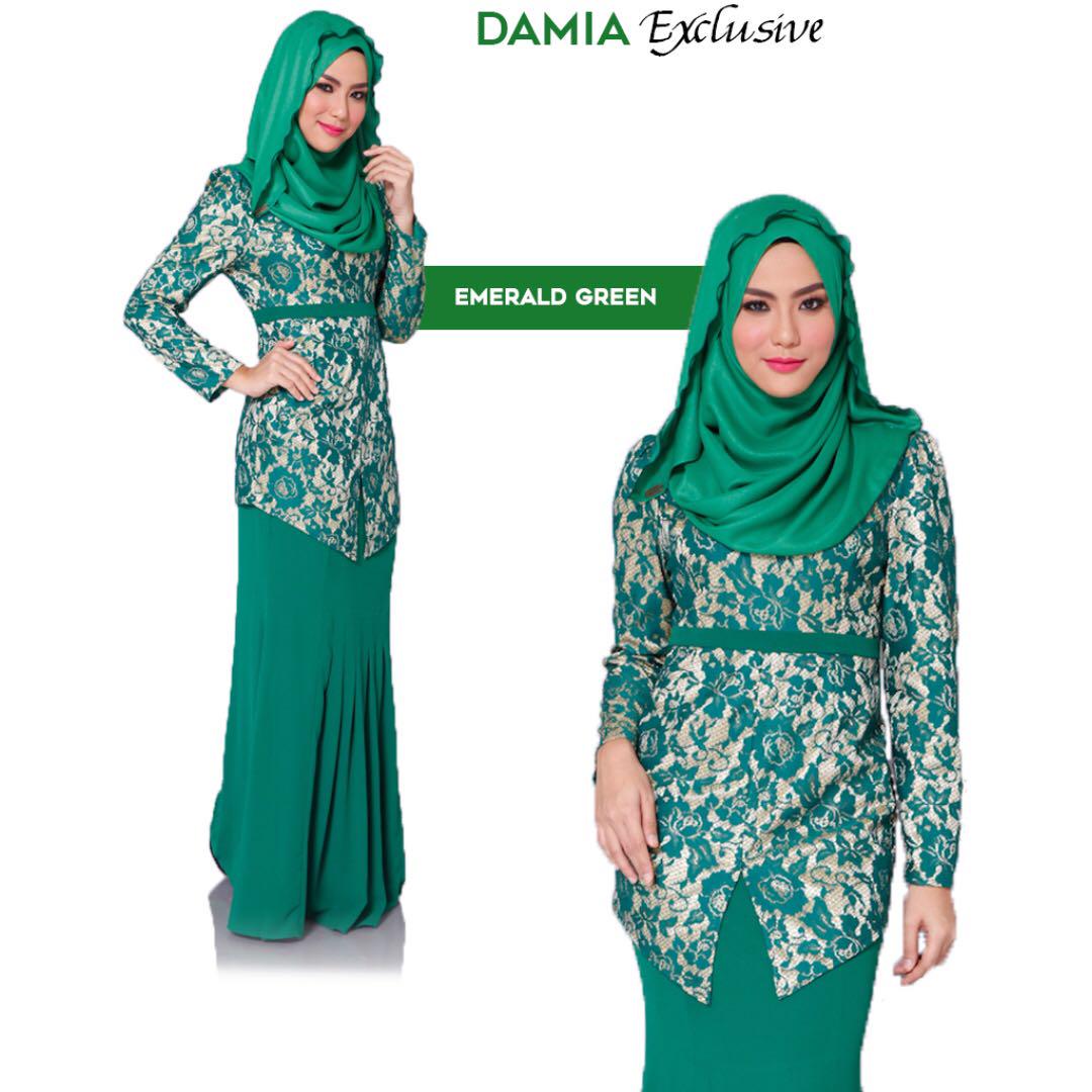 Damia Modern Kebaya Emerald Green, Women's Fashion, Dresses & Sets ...