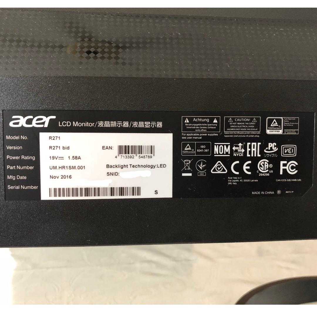 ACER R271 Monitor 27' inch Full HD IPS (1920 x 1080), Computers & Tech ...