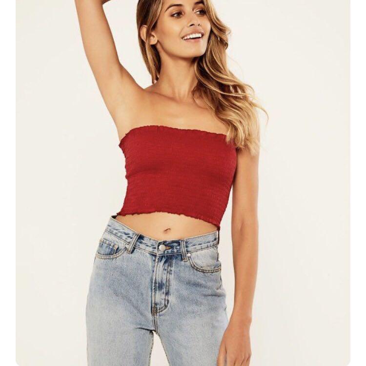 Glassons red shirred tube top, Women's Fashion, Tops, Sleeveless on ...