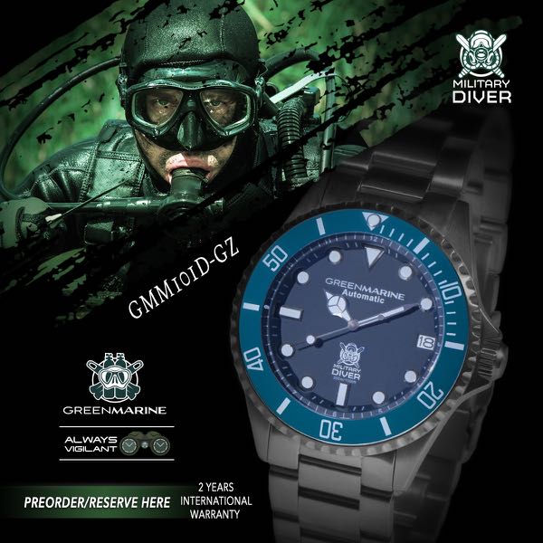 Green Marine Watches Automatic 300m Military Diver Edition GMM101D-GZ ...