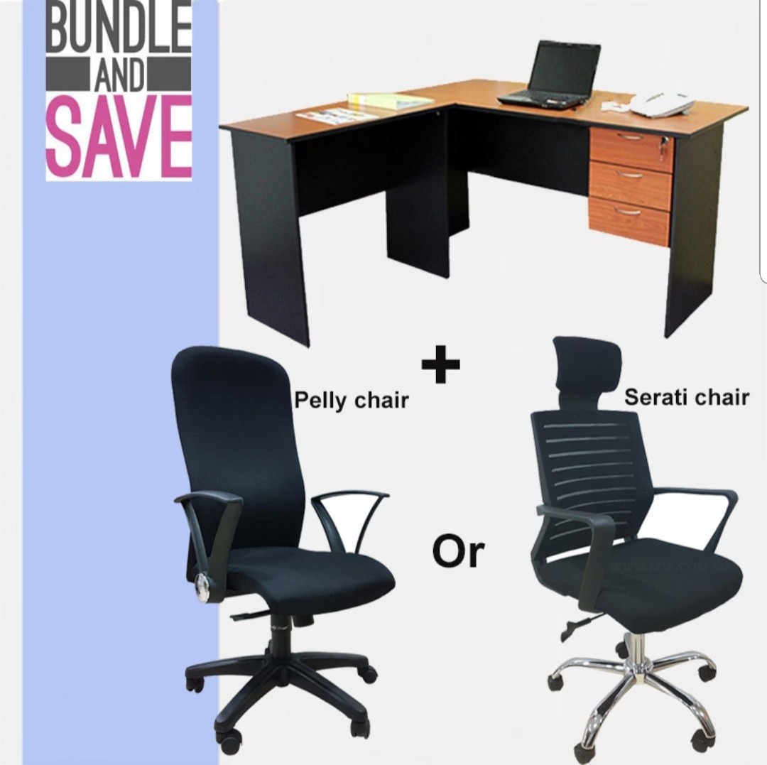 L-Shape Table + Chair Set, Furniture & Home Living, Furniture, Chairs ...