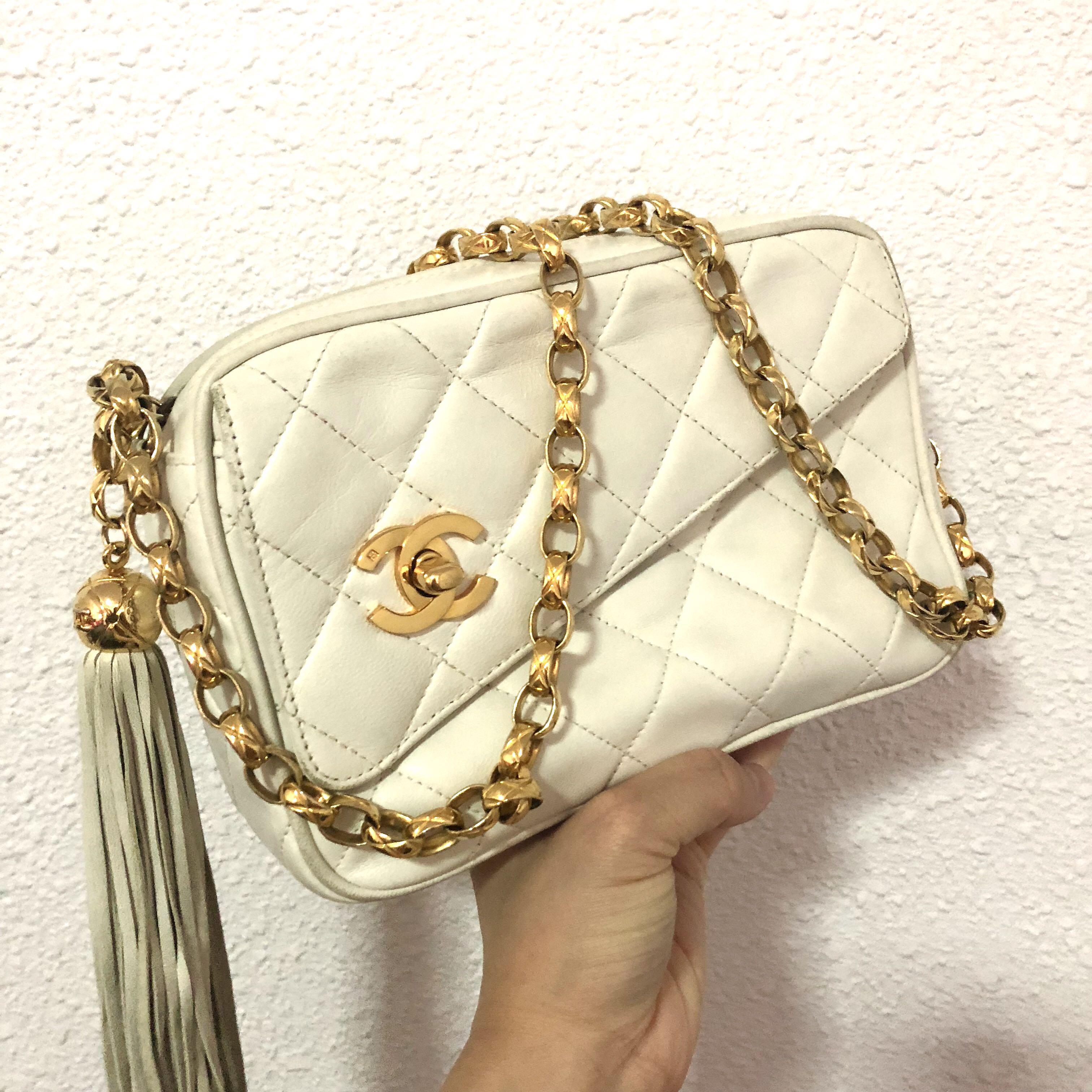 Authentic Chanel White Camera Bag with Gold Bijoux Chain, Luxury, Bags ...