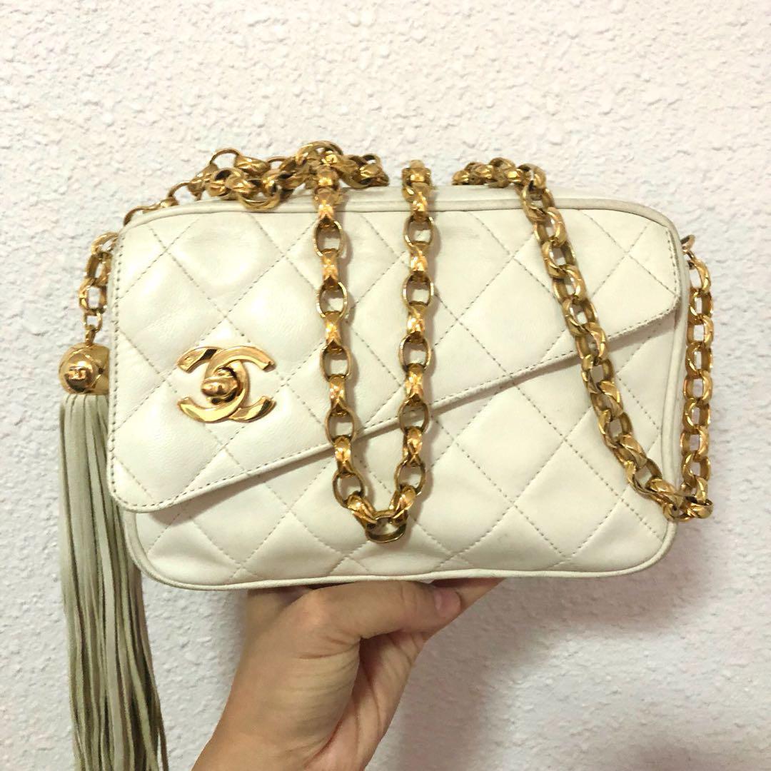 Authentic Chanel White Camera Bag with Gold Bijoux Chain, Luxury, Bags ...