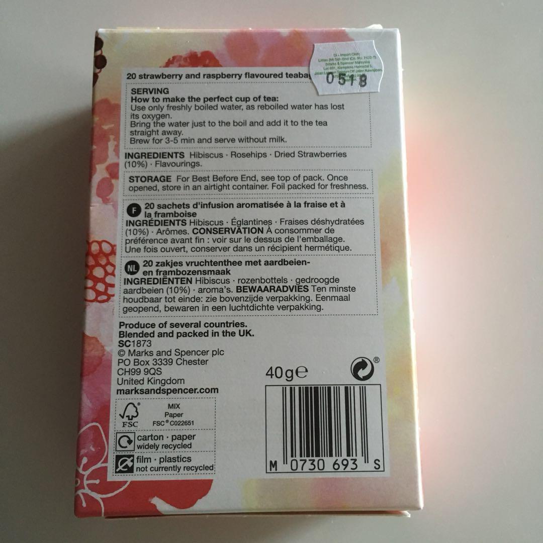 M&S strawberry and raspberry teabags, Food & Drinks, Beverages on Carousell