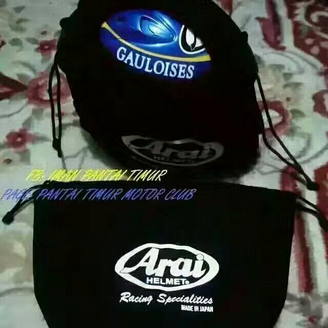 BEG ARAI UTK HELMET. Warna hitam. Kain baldu Kain tebal Tali 2 kiri ...