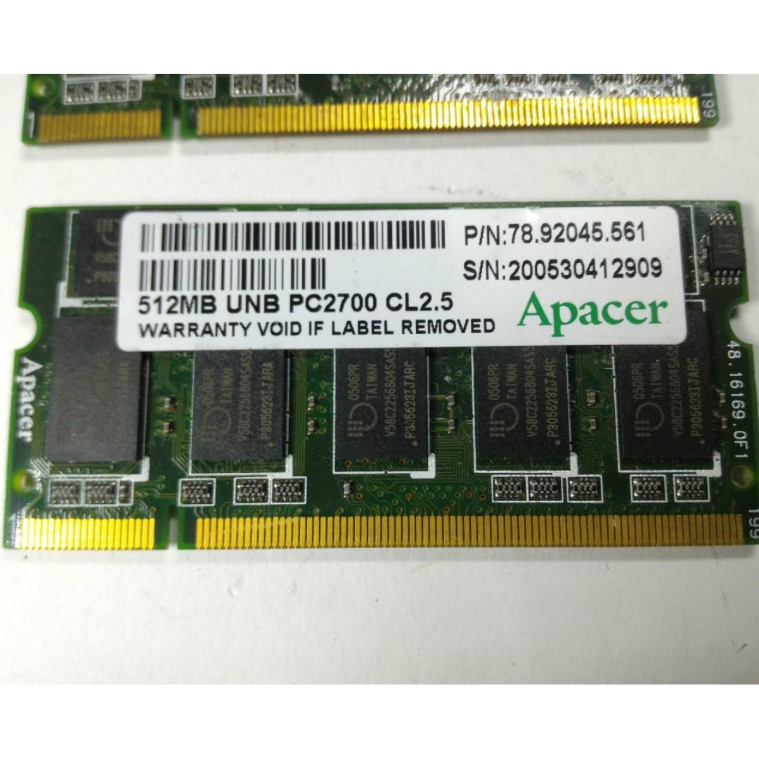 Apacer original DDR1 512mb laptop notebook ram, Computers & Tech, Parts ...