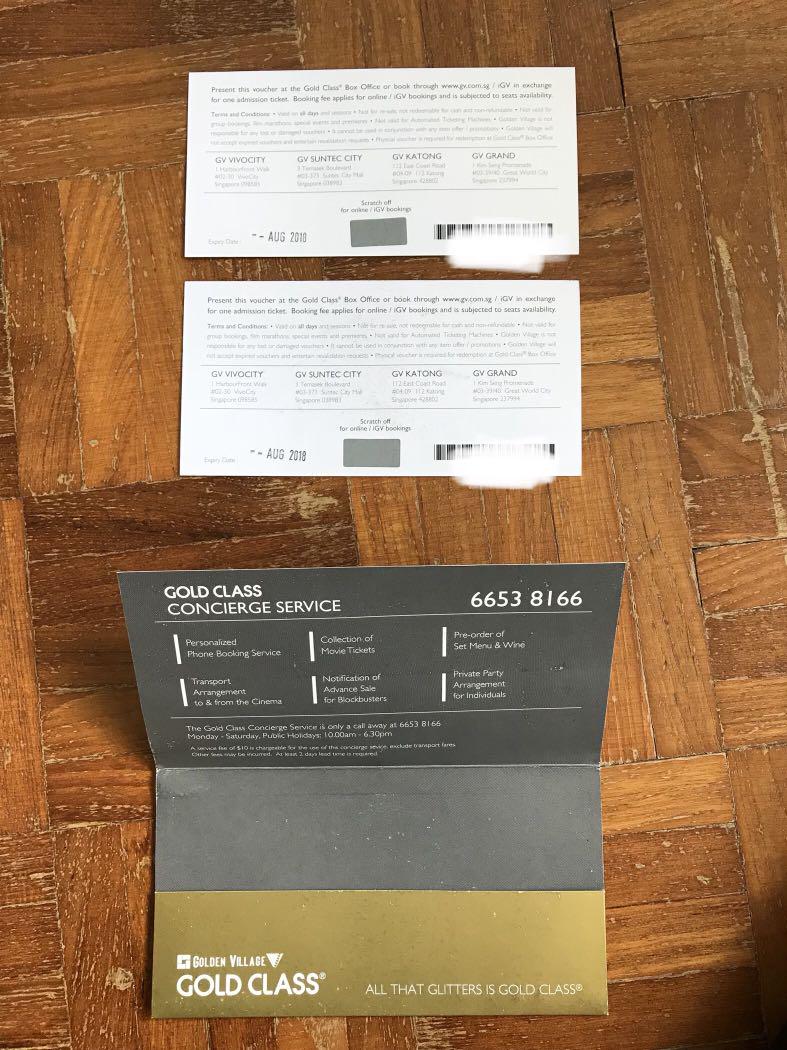 GV Gold Class Tickets - 2 tickets available, Tickets & Vouchers ...