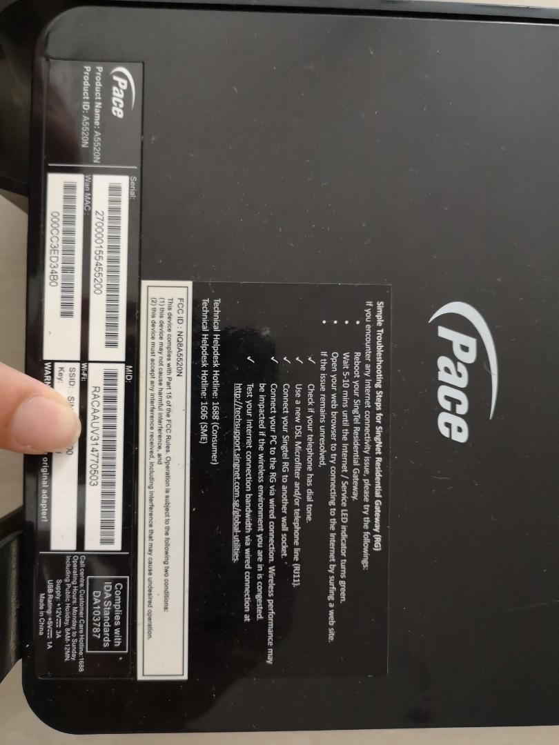 Singtel Router Pace A5520N, Computers & Tech, Parts & Accessories ...