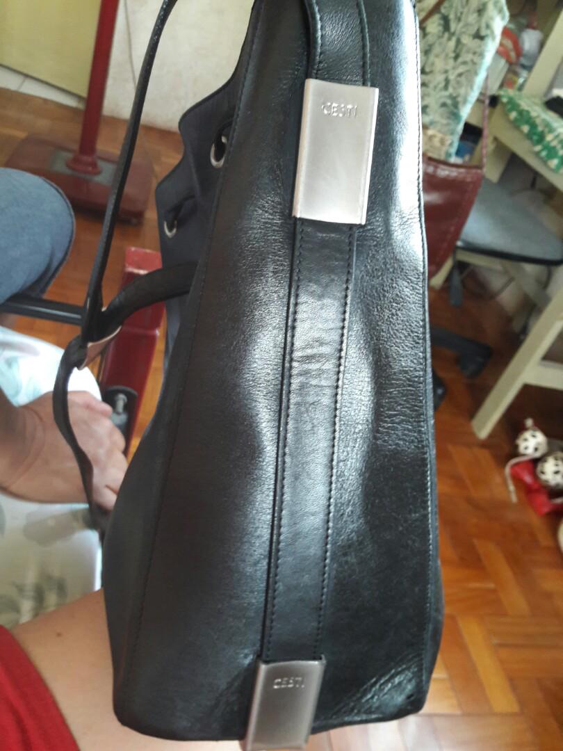 CESTI COLLECTION Genuine Leather Black Drawstring Bucket Bag, Women's ...