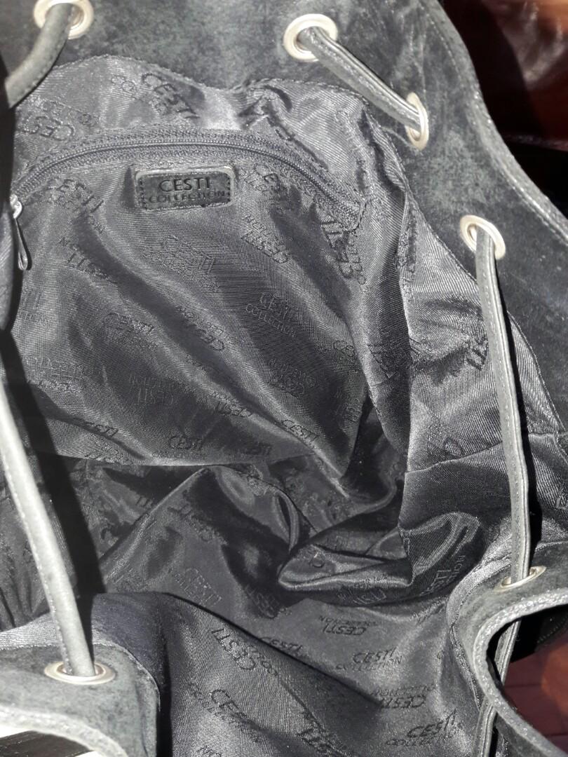 CESTI COLLECTION Genuine Leather Black Drawstring Bucket Bag, Women's ...