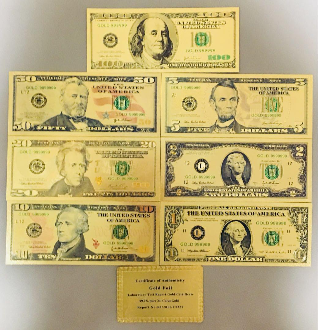 America 24k Gold Banknote 1-100 with Certificate of Authenticity ...