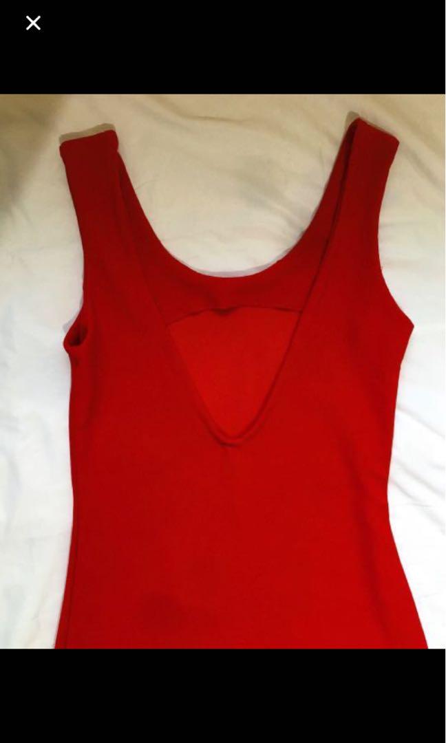 Low Back Structured Red Dress, Women's Fashion, Dresses & Sets, Dresses ...