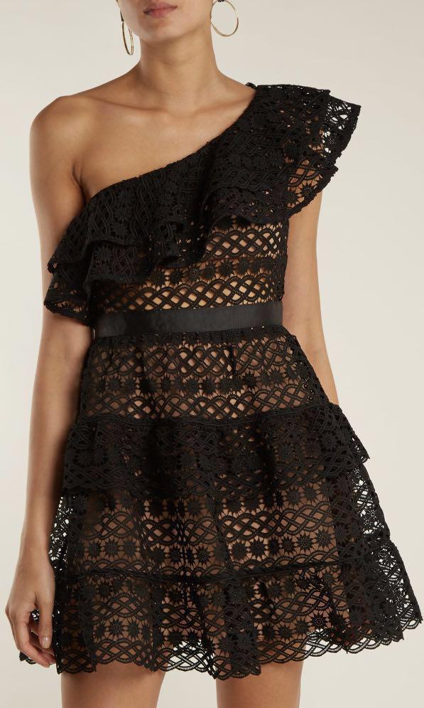 Self Portrait black lace toga dress UK10, Women's Fashion, Tops ...