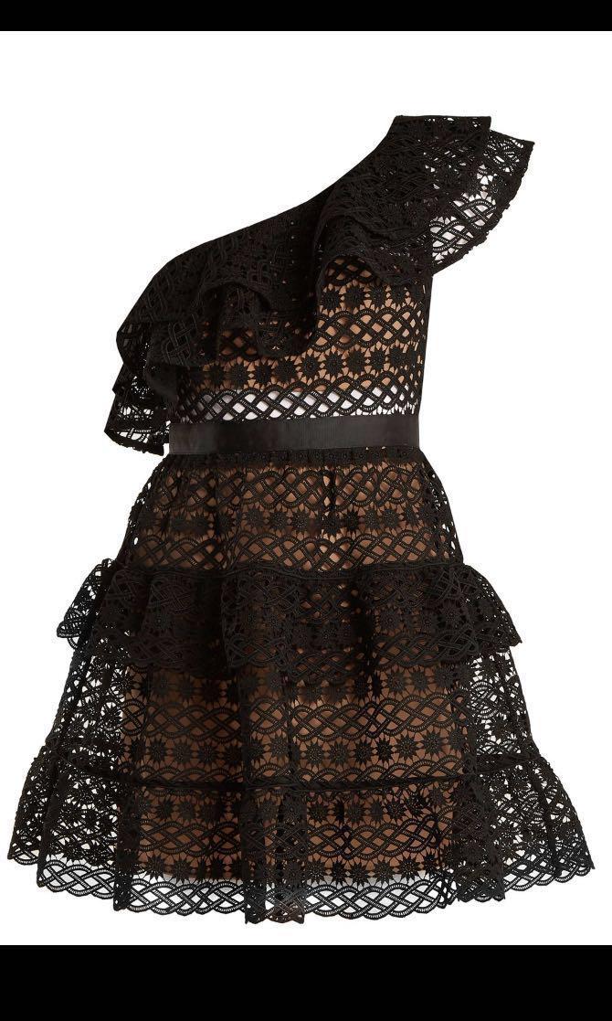 Self Portrait black lace toga dress UK10, Women's Fashion, Tops ...