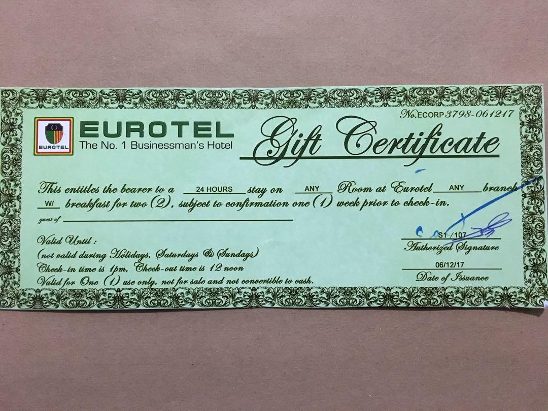 GC at ANY Eurotel room, Tickets & Vouchers, Store Credits on Carousell