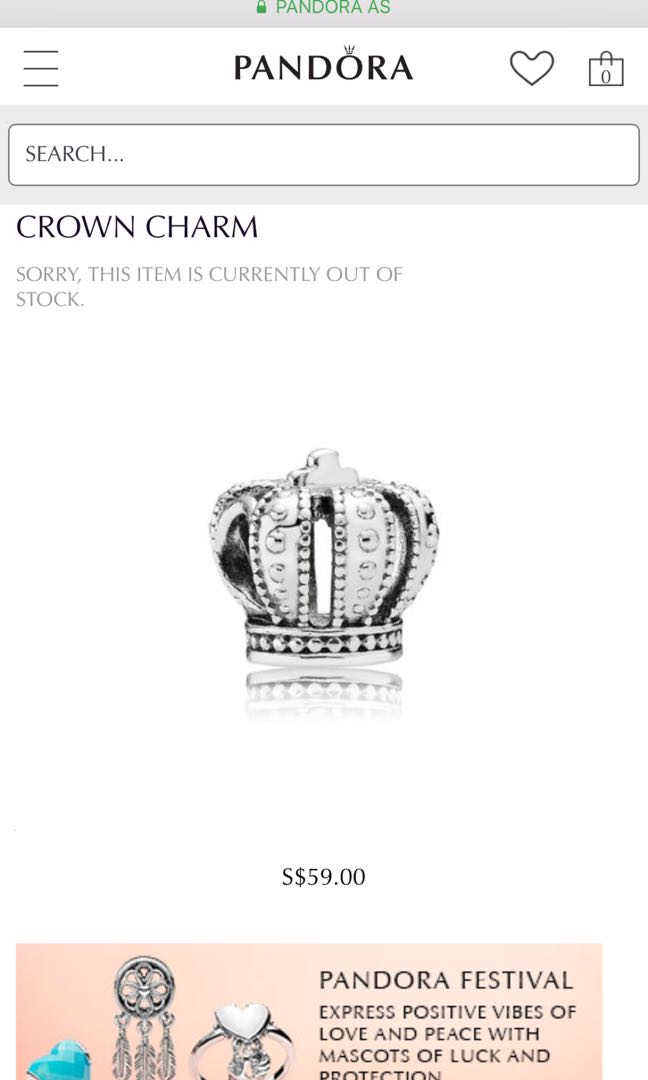 Pandora Crown Charm, Women's Fashion, Jewelry & Organisers, Charms on ...