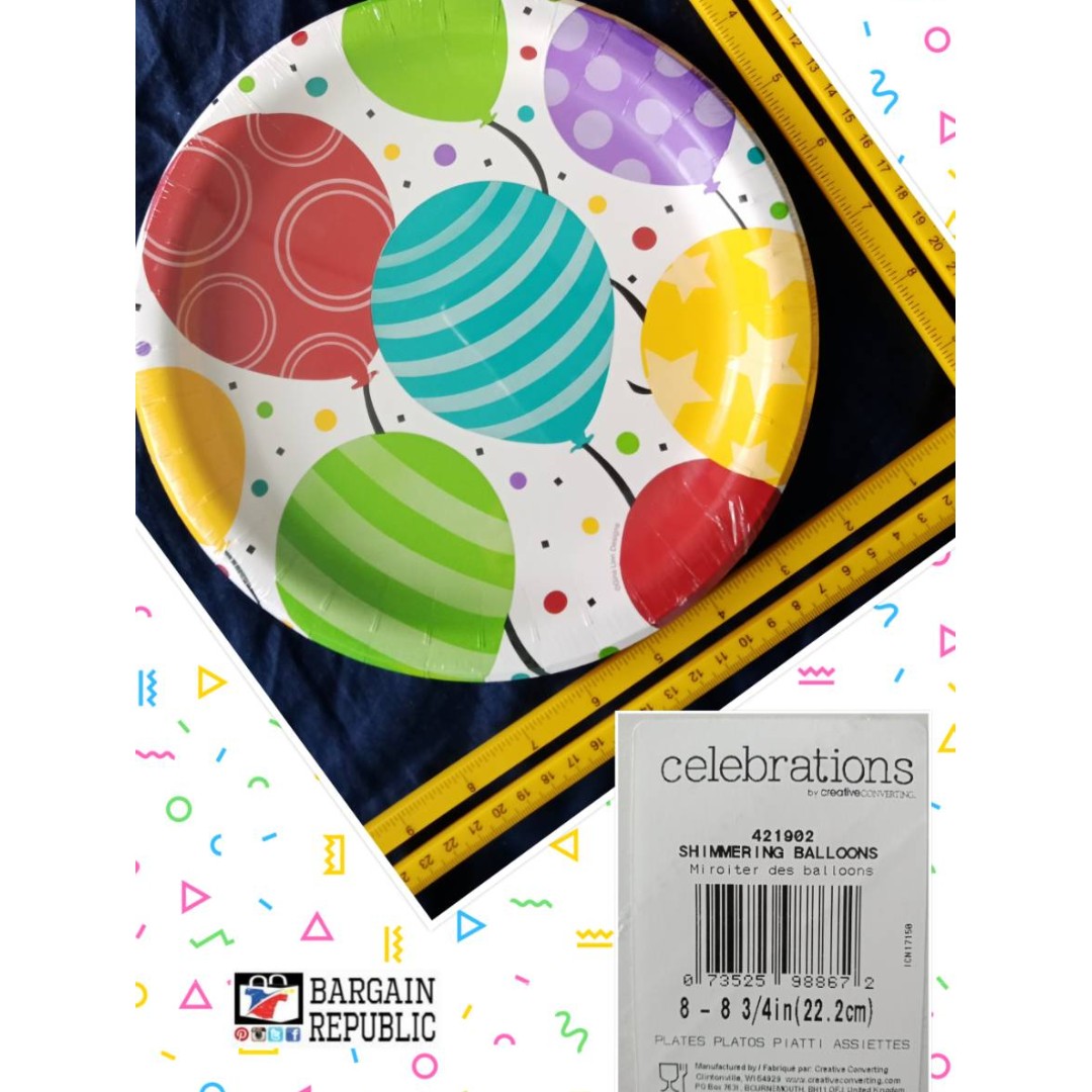 8 PC SET Shimmering Balloons Paper Plate Disposable 8.75 inch ...