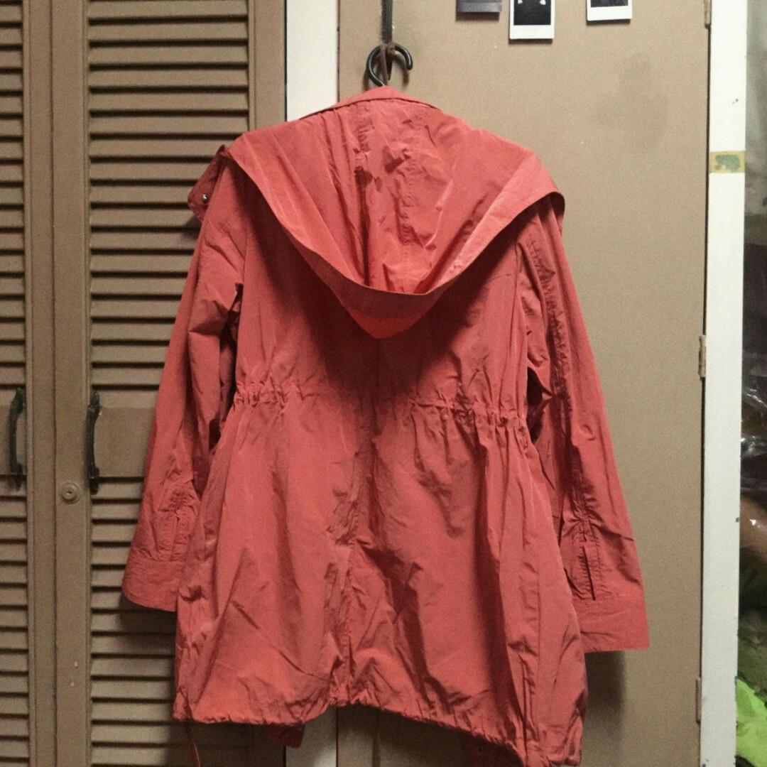 dark peach/pinkish orange raincoat jacket with detachable hood, Women's ...