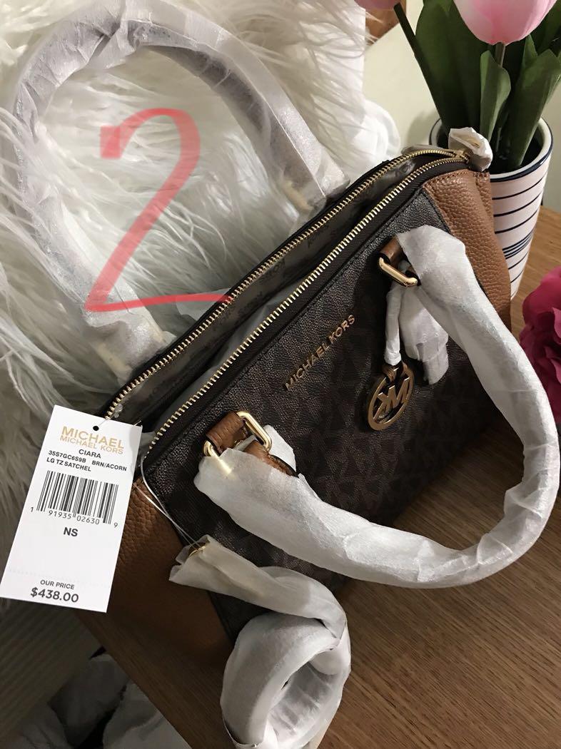 Michael Kors Large Vanilla Acorn Leather Ciara Satchel Crossbody Bag ...